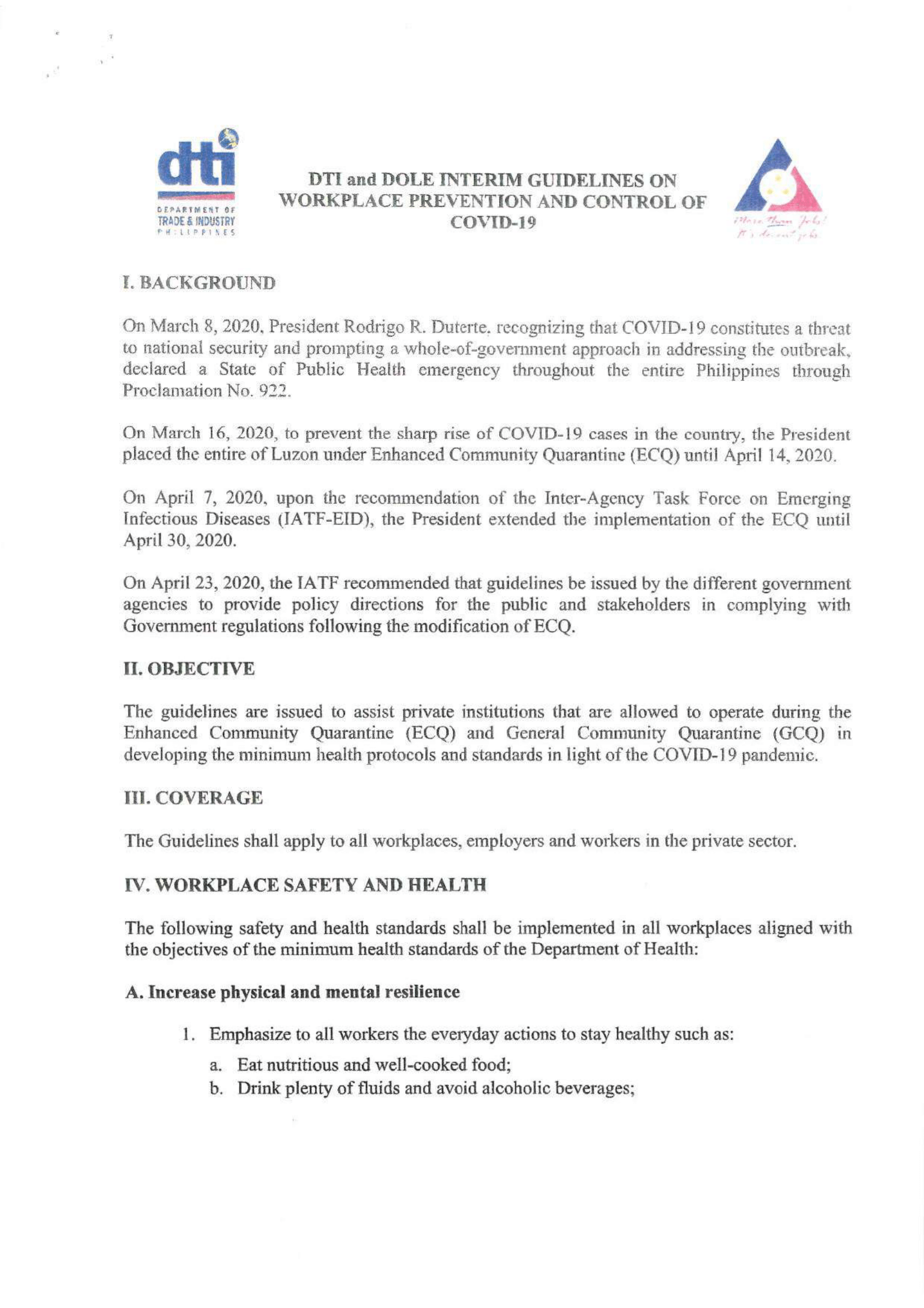 DOLE COVID-19 Guidelines to Keep Employees Safe Amid the Pandemic