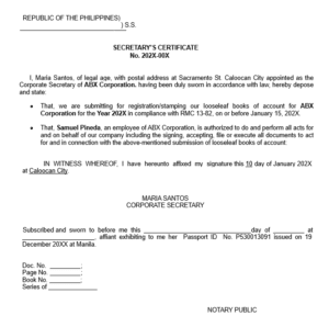 Loose Leaf Books of Accounts: Annual Submission