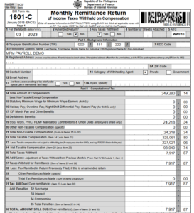 BIR Form 1601C - Monthly Withholding Tax on Compensation